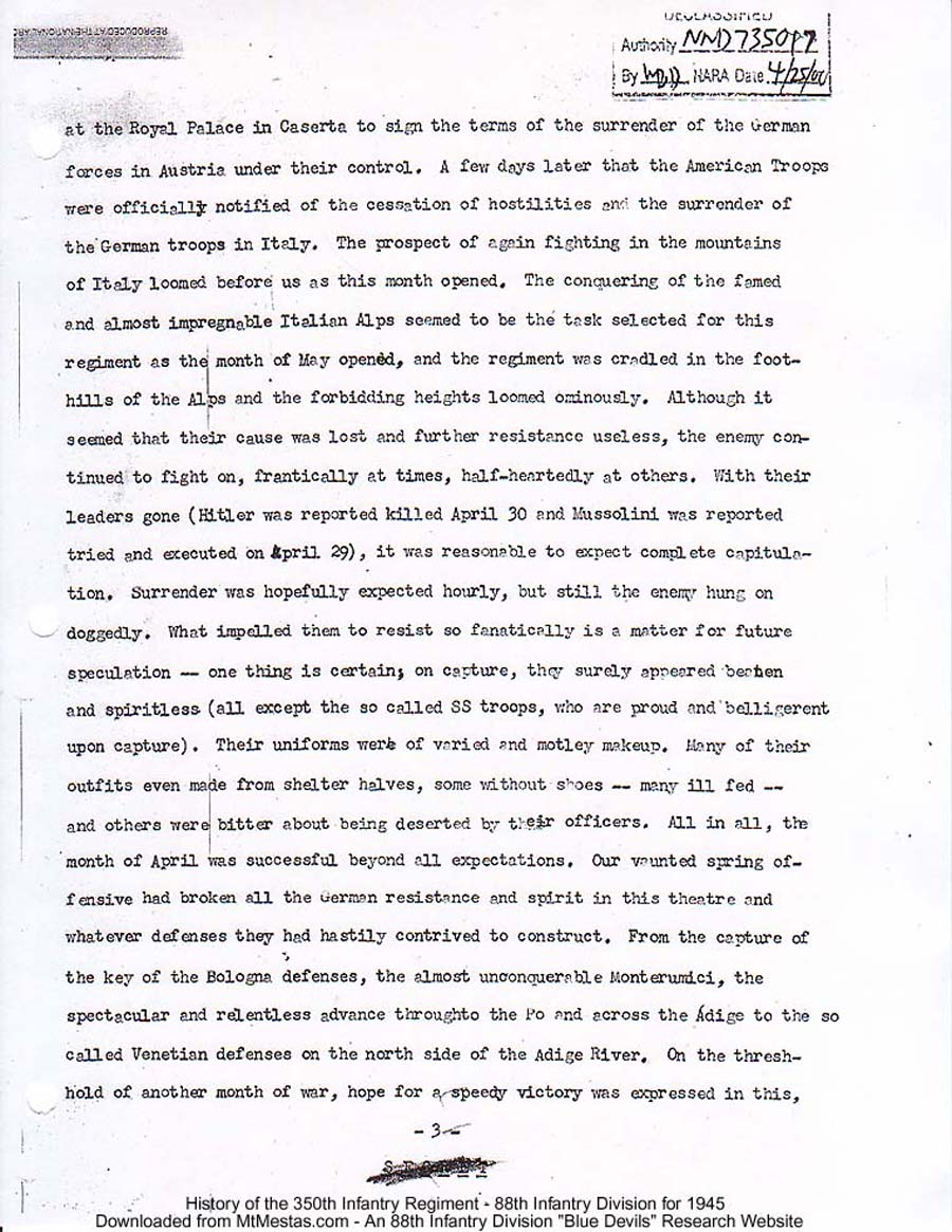 350th Infantry Regiment 3rd Bn.- History 1945 - MtMestas.com - An 88th ...